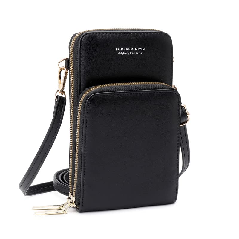 WaitingU Small Crossbody Bag Cell Phone Purse for Women, Touch Screen Bag Shoulder Handbag Wallet with Credit Card Slots (A-black)