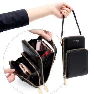 WaitingU Small Crossbody Bag Cell Phone Purse for Women, Touch Screen Bag Shoulder Handbag Wallet with Credit Card Slots (A-black)