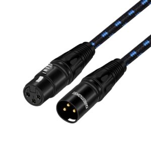 dremake 66 foot xlr mic cable, balanced xlr 3pin male to female microphone patch cable for live sound & stage, studio harmonizer, mixing board, patch bay, preamp, speaker system - black/blue tweed