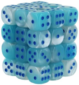 chessex dice set – 12mm gemini: pearl turquoise-white/blue luminary dice block – dungeons and dragons d&d dnd ttrpg dice – includes 36 dice – d6