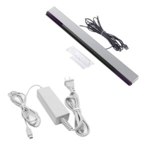 Games Accessories Bundle for Wii U, 1 Pack Sensor Bar for Wii/Wii U and 1 Pack Charger for Nintendo Wii U Gamepad