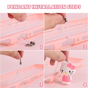 DLseego Clear and Pink Switch OLED Protective Case Scratch Resistant Cover Shell with Kitty Cat Thumb Grips Caps and Charm