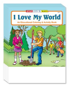 zoco - i love my world - kids educational coloring books (50 bulk pack, without crayons) - make the difference, earth day, environmentally friendly handout - games, puzzles, activities for kids