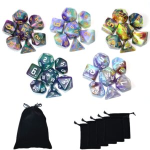 starmall dnd dice set-5 x 7 (35 pieces) polyhedral dice sets with pouches for dungeons & dragons rpg mtg dnd roll playing table game