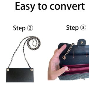 Conversion Kit Real Cowhide Leather Chain+Insert Compatible with Chanel Flap Long Wallet