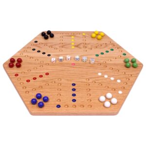 amishtoybox.com wahoo wooden marble game board set - large 24" wide - solid oak wood - double-sided - with large 22mm marbles and dice included