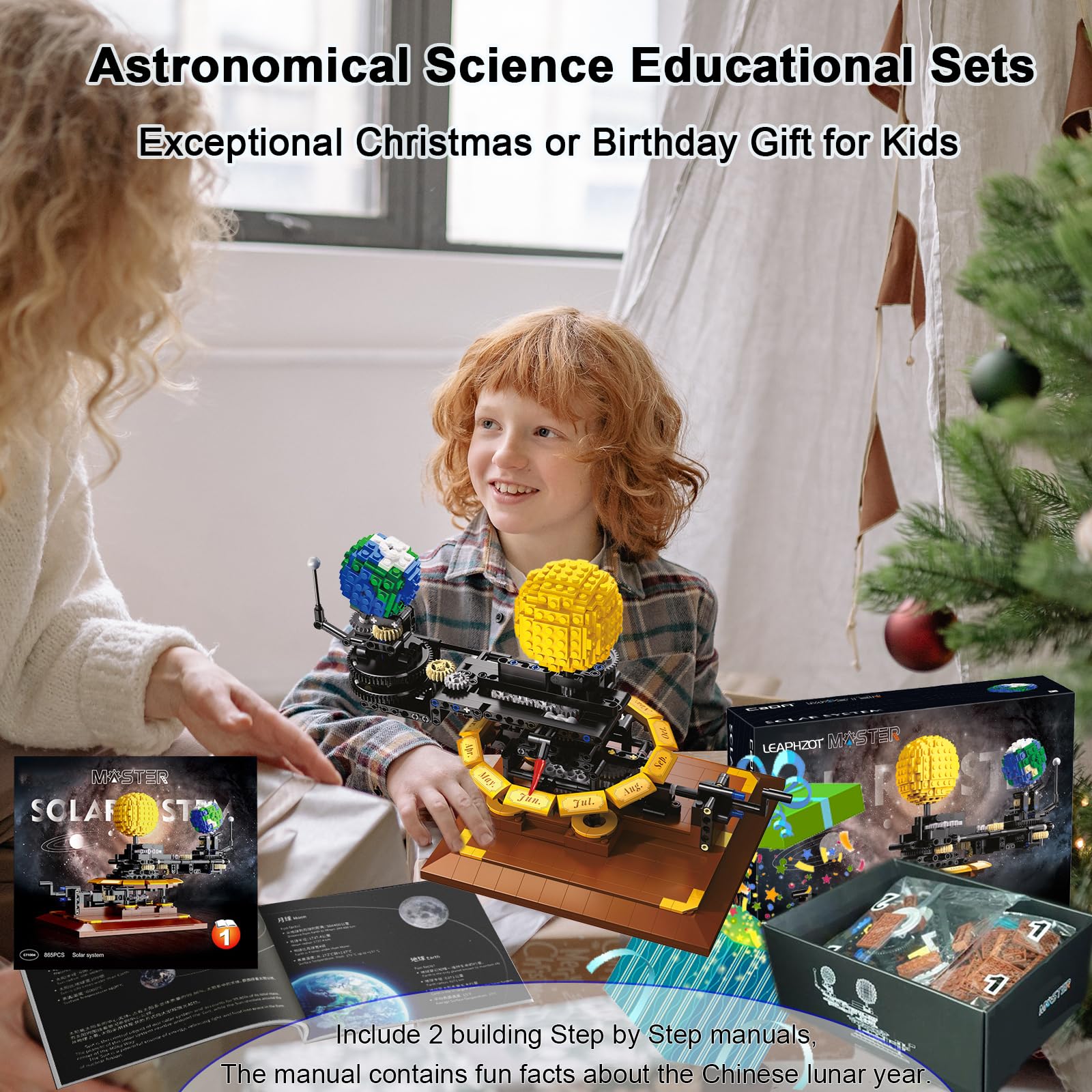 LEAPHZOT Solar System Earth Moon Sun Model,Astronomical Science Educational Building Blocks Sets,Kid's Brain-Inspired Space Toys for 8+ Kids Christmas Birthday Gifts(865 Pieces)