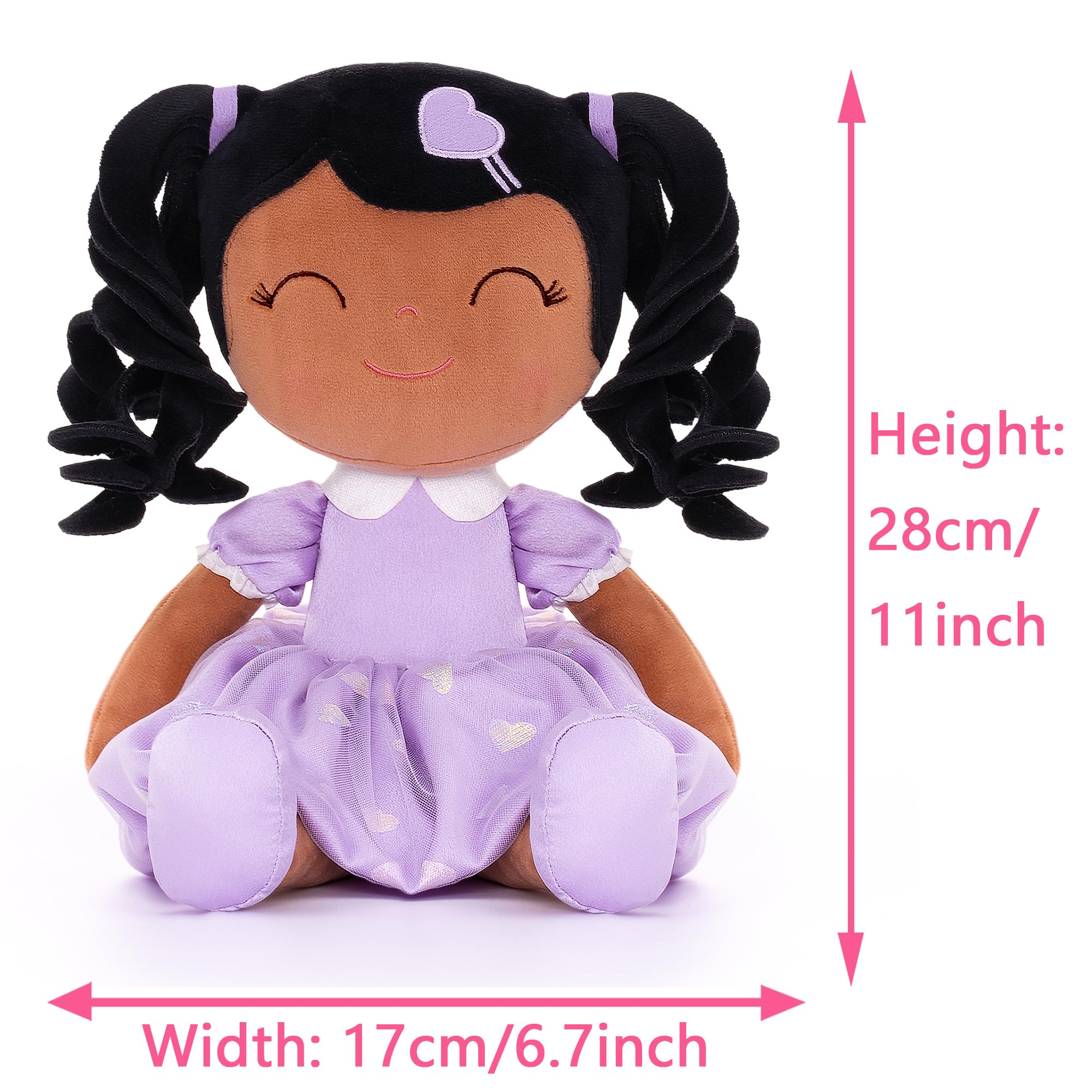 Gloveleya Baby Doll Gifts Plush Curly Girl Toys with Love 16" Purple Tanned Skin