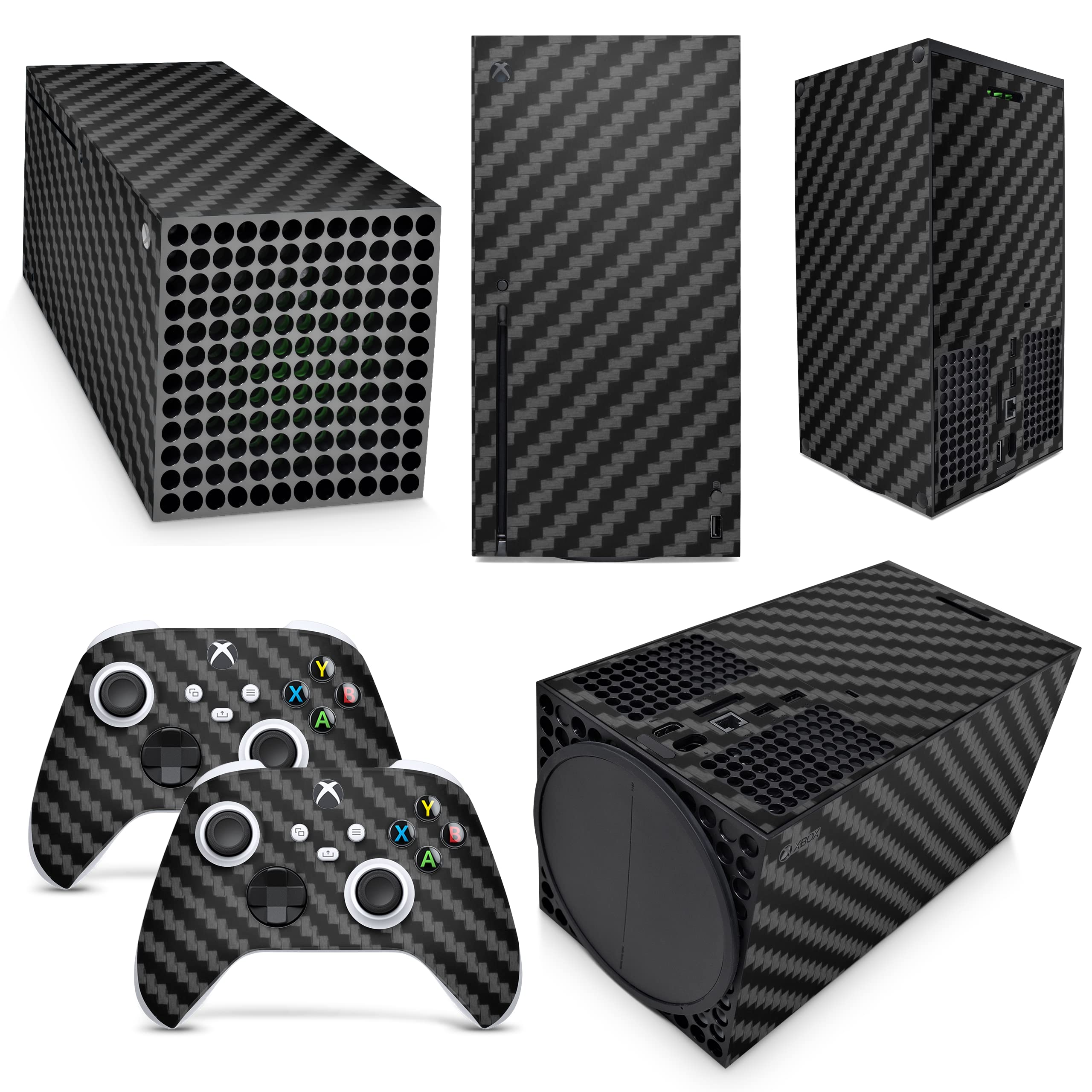 GNG Black Carbon Skins Compatible with Xbox Series X Console Decal Vinal Sticker + 2 Controller Set