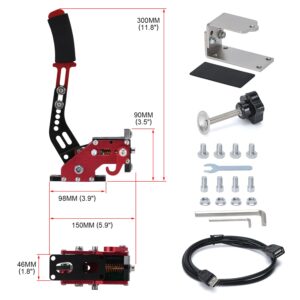 64-Bit PC USB Handbrake for SIM Auto Racing Games G25/ G27/G29 T500 Steel & Aluminum RALLY Adjustable for PC Windows PS Red with Clamp