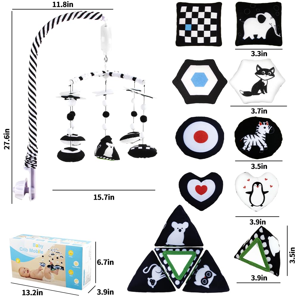 Baby Mobile for Crib Black and White High Contrast Baby Toys, Give Visual Stimulation Detachable Hanging Toys Nursery Mobile for Bassinet Boys & Girls