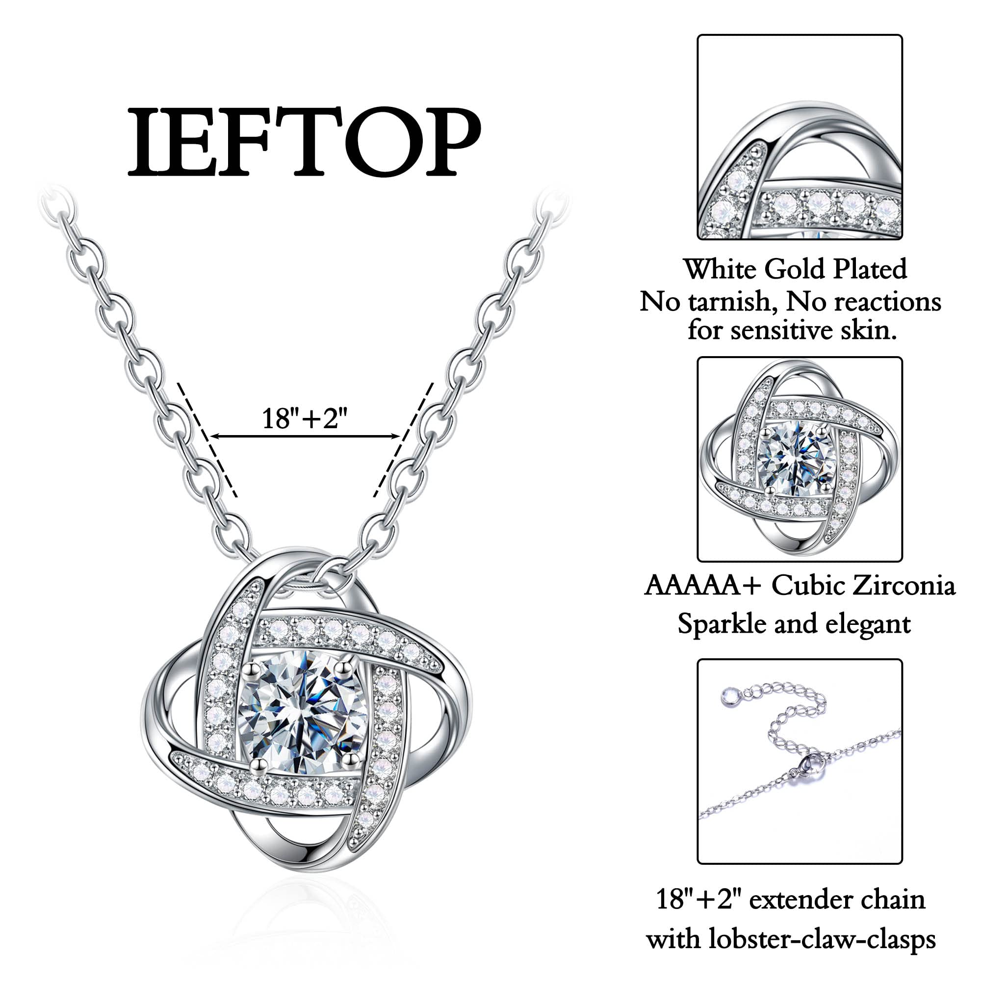 Ieftop Retirement Gifts for Women Necklace, 14K White Gold Plated Cubic Zirconia Love Knot Necklaces for Women Nurse Coworker Farewell Gifts Teacher Retirement Gifts for Women 2024