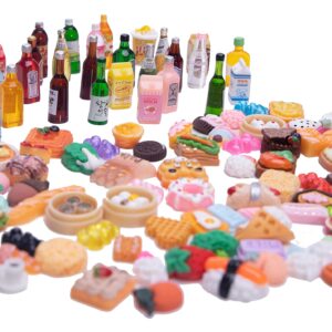 Neakomuki Dollhouse Accessories 108pcs Miniature Food Sets Mini Drinks Cakes Breads Things for Doll House Kitchen Decoration (Dessert)