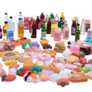 Neakomuki Dollhouse Accessories 108pcs Miniature Food Sets Mini Drinks Cakes Breads Things for Doll House Kitchen Decoration (Dessert)