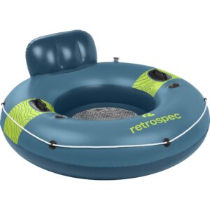 ﻿﻿retrospec weekender float river tube for lakes, rivers, and pools ﻿with 2 cup holders, built-in backrest and wrap around grab rope for easy transport - adriatic blue - 48” inflated - 53” deflated﻿