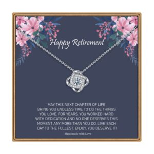 ieftop retirement gifts for women necklace, 14k white gold plated cubic zirconia love knot necklaces for women nurse coworker farewell gifts teacher retirement gifts for women 2024