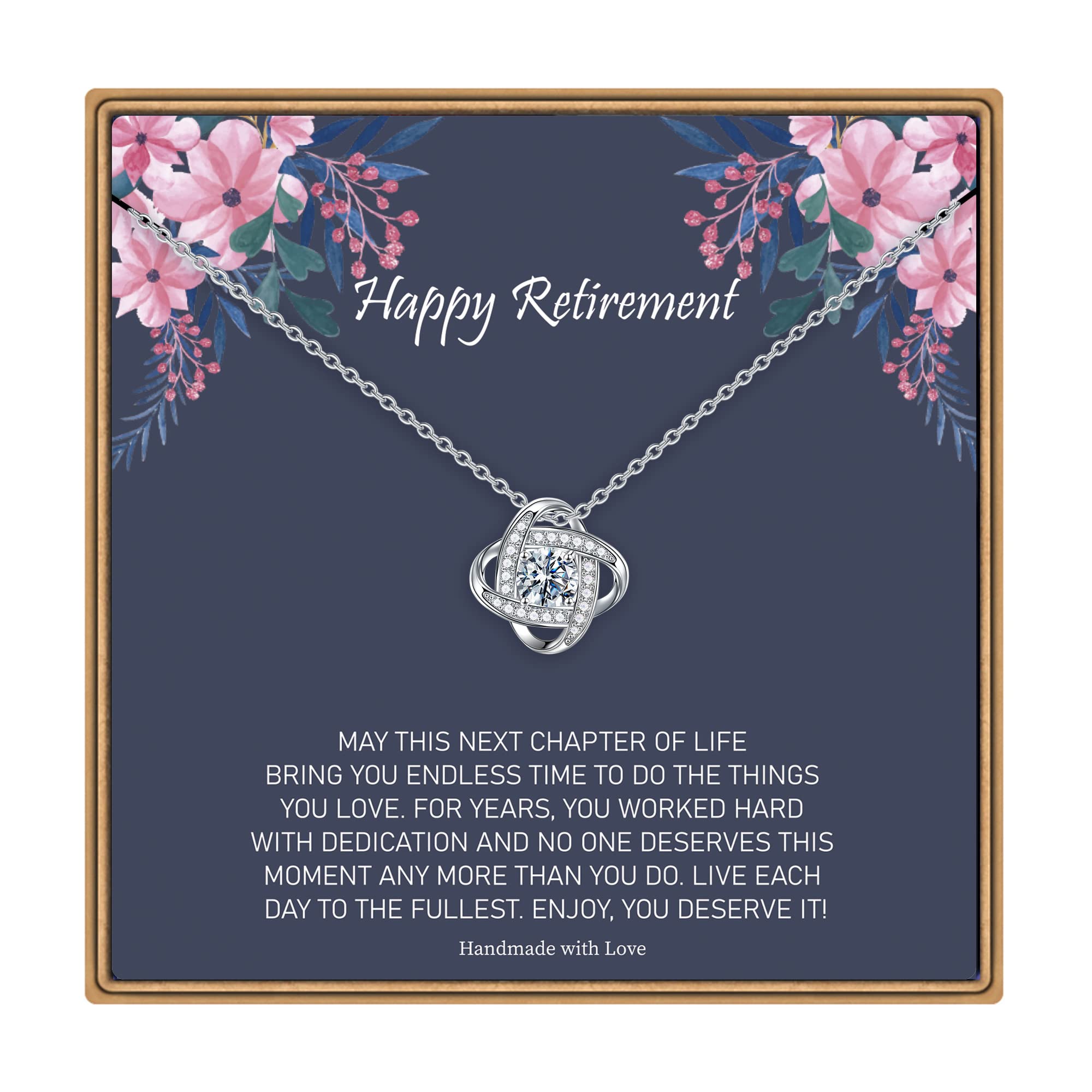 Ieftop Retirement Gifts for Women Necklace, 14K White Gold Plated Cubic Zirconia Love Knot Necklaces for Women Nurse Coworker Farewell Gifts Teacher Retirement Gifts for Women 2024