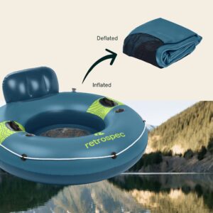 ﻿﻿Retrospec Weekender Float River Tube for Lakes, Rivers, and Pools ﻿with 2 Cup Holders, Built-in Backrest and Wrap Around Grab Rope for Easy Transport - Adriatic Blue - 48” Inflated - 53” Deflated﻿