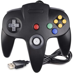 modeslab usb classic n64 controller, 64-bit wired pc game pad joystick for windows pc mac linux raspberry pi 3 video games (black)