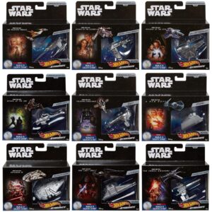 hot wheels star wars commemorative series silver full set of 9 vehicles millennium falcon starship