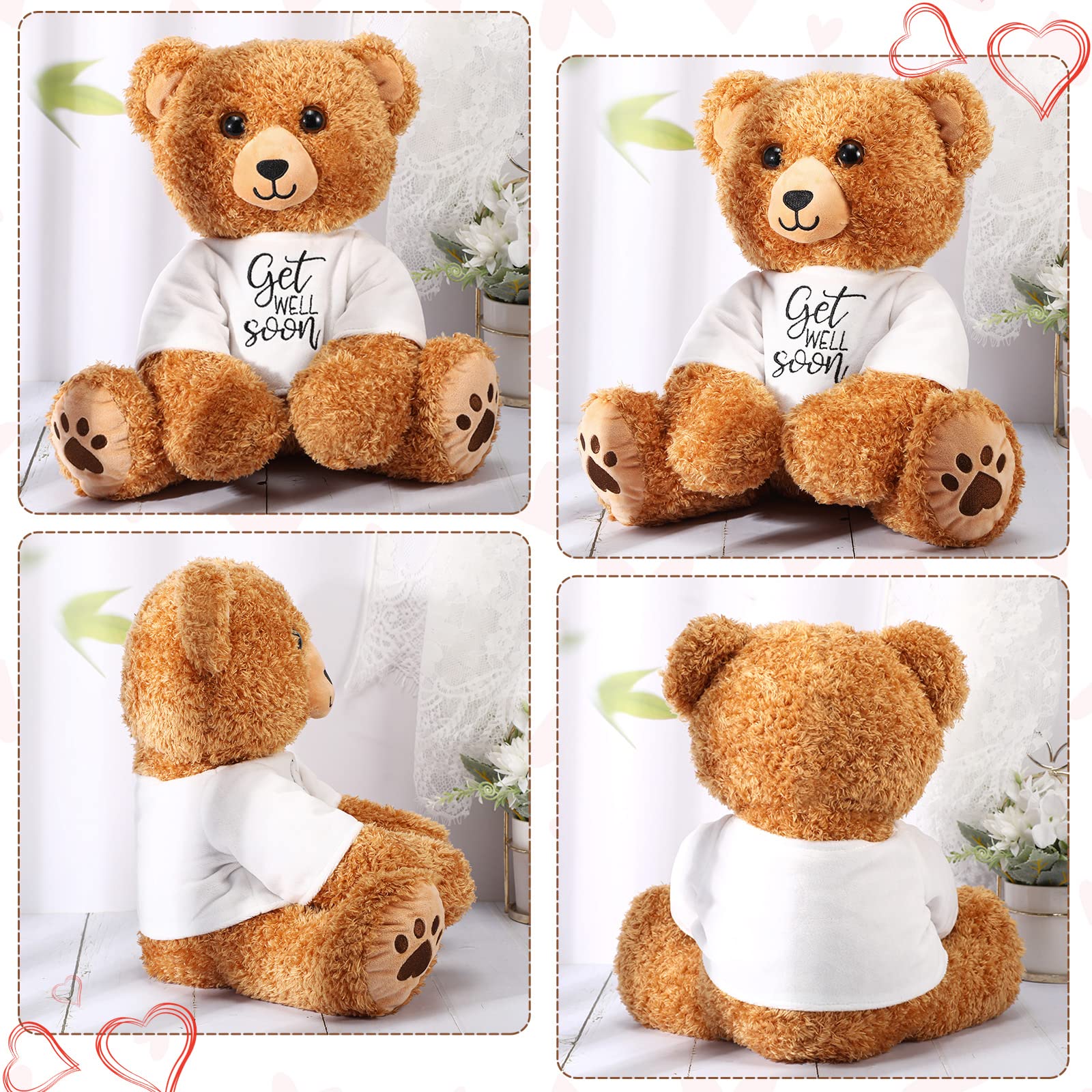 Get Well Soon Bear 16 Inch Bear Stuffed Animals with White T-Shirt Feel Well Soft Bear Plush Hospital Gifts for Boy and Girl (Classic Style)