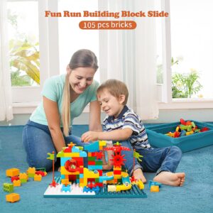 Double-Sided Kids Activity Table with Storage, 105pcs Marble Run Building Blocks Table, 5-in-1 Multi Activity Play Sand Water Eating Table for Kids Toddler Boys Girls Ages 1 2 3 Year Old