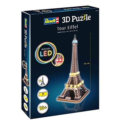 Revell Eiffel Tower LED Light Up Large 3D Puzzles for Adults and Kids Ages 10 Years and up Arts Crafts Building - 84 Pieces