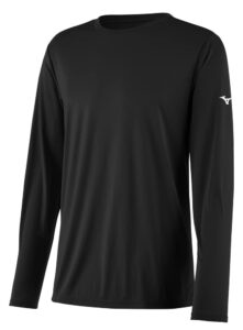 mizuno men's standard nxt long sleeve tee, black, small