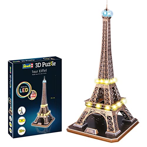 Revell Eiffel Tower LED Light Up Large 3D Puzzles for Adults and Kids Ages 10 Years and up Arts Crafts Building - 84 Pieces