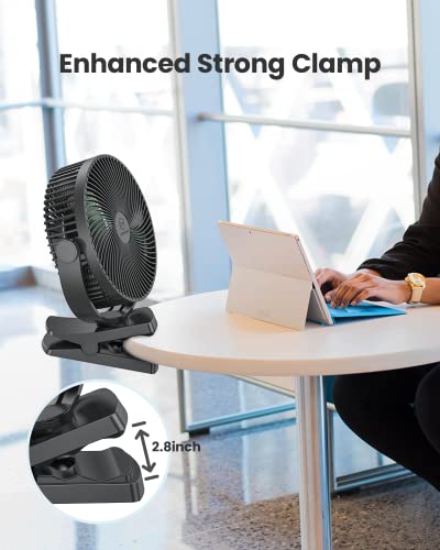 10000 mAh Battery Operated Clip on Fan with 4 Speeds,8 Inch, Max 38 Hrs, Rechargeable Stroller Golf Cart Fans,Quiet, Include Hook for Camping,Strong Wind, Personal Desk Fan, USB Powered,Black