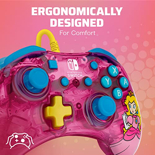 PDP Gaming Rock Candy Wired Power Nintendo Switch Pro Controller, Officially Licensed Lite/OLED Compatible Gamepad, Super Mario Brothers - Bubblegum Princess Peach (Pink)