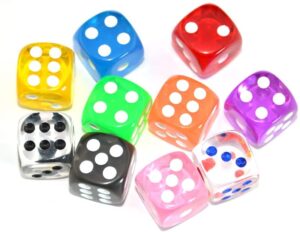 accessories 22 pack of 10 d6 six sided 16mm clear dice, clear points crystal sieve bar dice