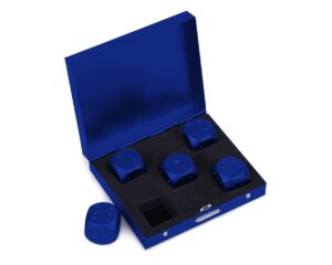 ds.distinctive style aluminum alloy dice 5 pieces 16mm portable metal dices with case 6 sided dice for party game (blue square)