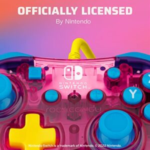 PDP Gaming Rock Candy Wired Power Nintendo Switch Pro Controller, Officially Licensed Lite/OLED Compatible Gamepad, Super Mario Brothers - Bubblegum Princess Peach (Pink)