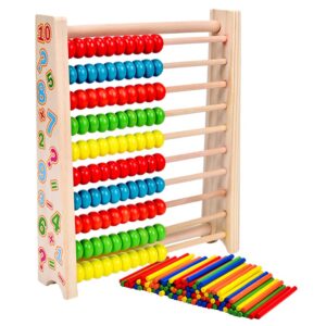 tvoip wooden abacus for kids math with 100 beads and 100 counting sticks educational math games preschool learning toys learning number abacus for toddler, mathematics toy beads game