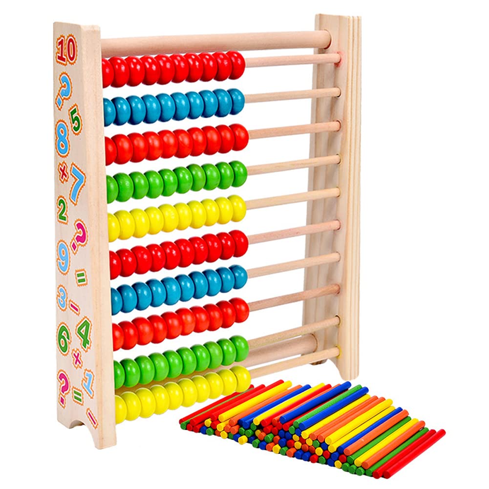 Tvoip Wooden Abacus for Kids Math with 100 Beads and 100 Counting Sticks Educational Math Games Preschool Learning Toys Learning Number Abacus for Toddler, Mathematics Toy Beads Game