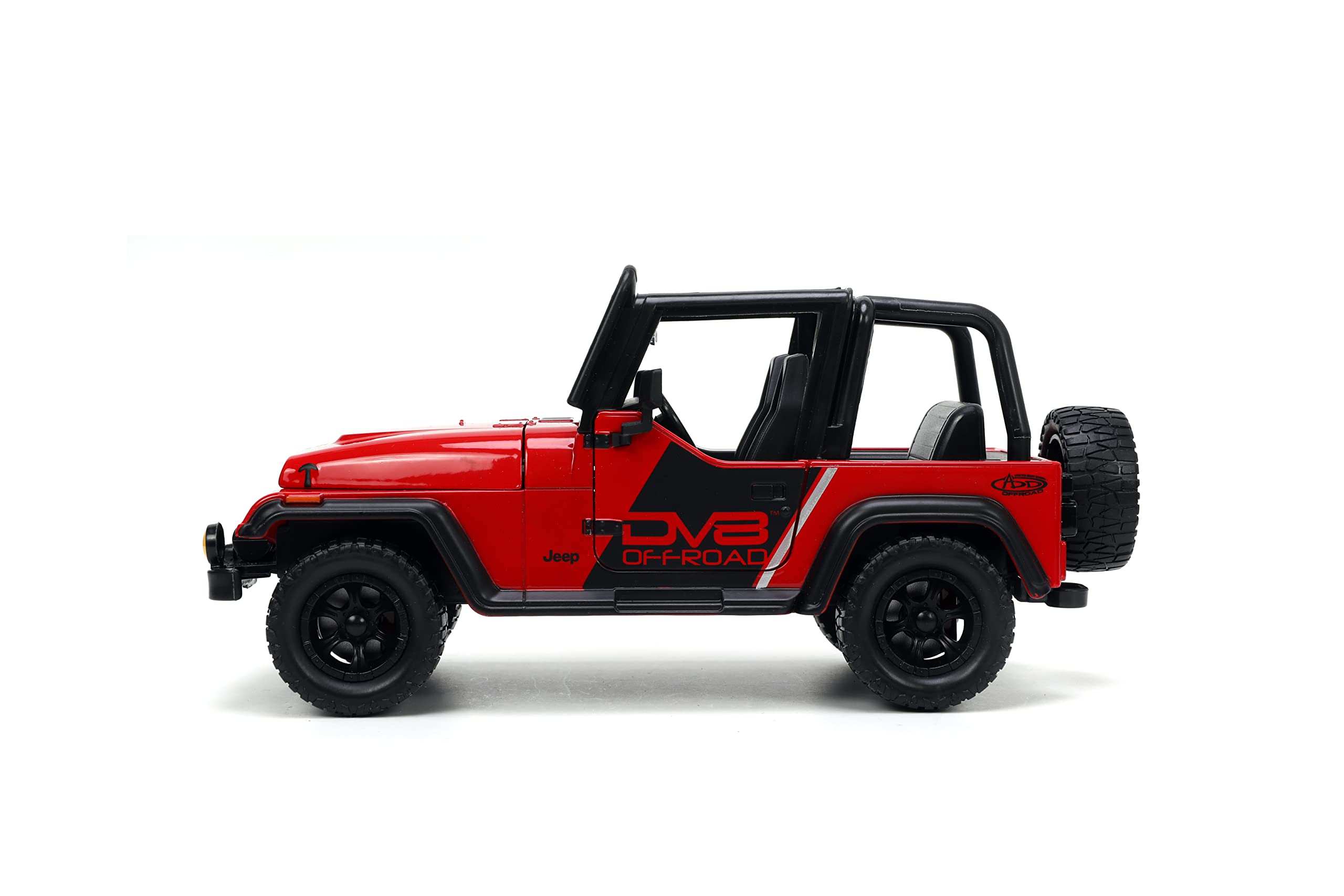 Jada Toys Just Trucks 1:24 1992 Jeep Wrangler Die-cast Car Red/Black with Tire Rack, Toys for Kids and Adults