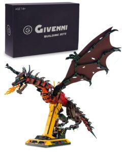 givenni fire dragon building set with display stand - smaug 1359 pcs construction building bricks model for teen and adults（new 2024）