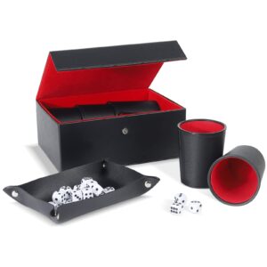 leather dice cup set, 6 leather dice cups+30 dice+1 folding tray exclusive storage and transport case made of faux leather with magnetic closure