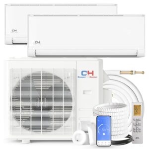 cooper&hunter 18,000 btu dual zone 6000 + 6000 btu wall mount ductless mini split a/c and heater with 16ft installation kits