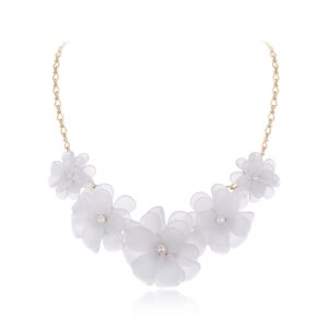 flyonce flower collar necklace, floral flower statement summer beach chokers necklaces for women white