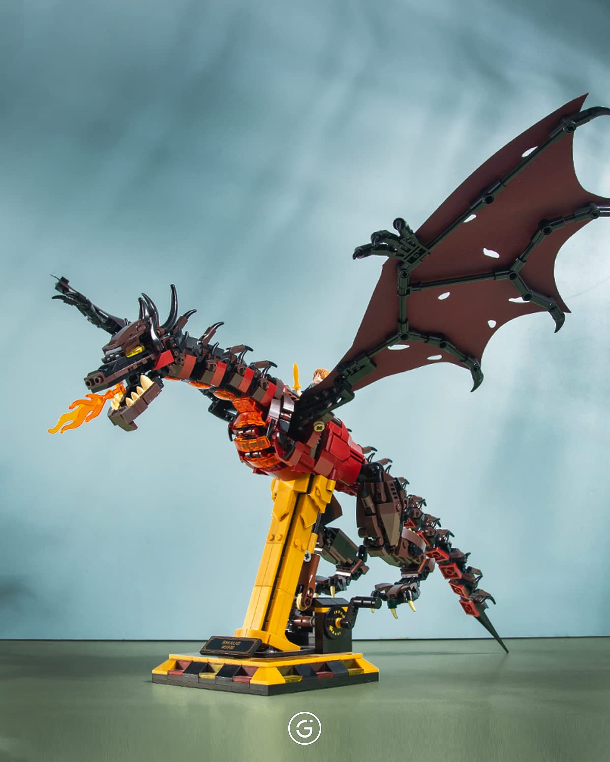 Givenni Fire Dragon Building Set with Display Stand - Smaug 1359 PCS Construction Building Bricks Model for Teen and Adults（New 2024）