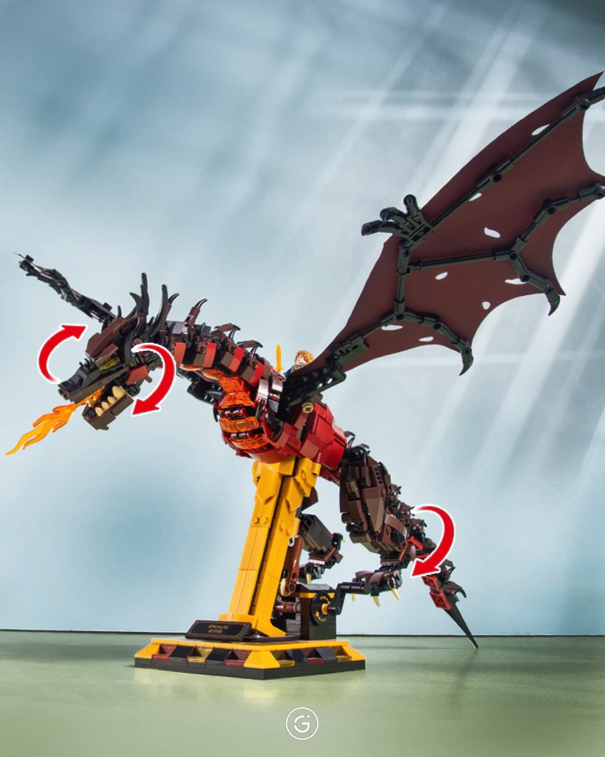 Givenni Fire Dragon Building Set with Display Stand - Smaug 1359 PCS Construction Building Bricks Model for Teen and Adults（New 2024）