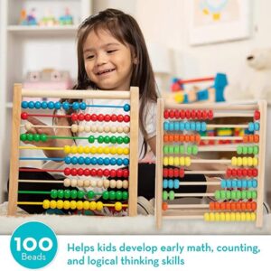 Tvoip Wooden Abacus for Kids Math with 100 Beads and 100 Counting Sticks Educational Math Games Preschool Learning Toys Learning Number Abacus for Toddler, Mathematics Toy Beads Game