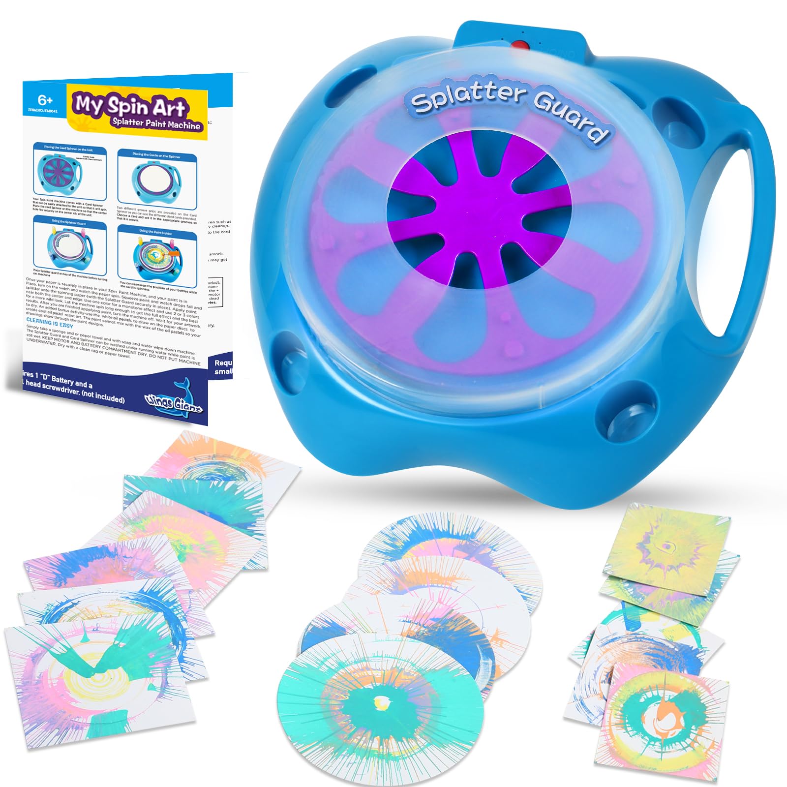 Spin Art Machine Variable Speed, Battery Operated Spinner - Paint Spinner with Splatter Guard, Washable Paint, Spin Art Kit, Art Design Card, Stem Toys, Kid Arts and Crafts, Girls Boys