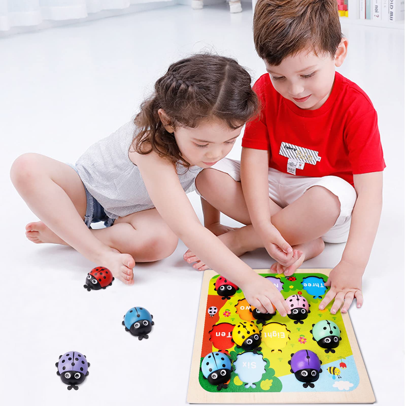 Wooden Counting Ladybugs Montessori Counting Toys for Toddlers Learning Education Toy Ladybugs Puzzle Numbers Matching Preschool Math Board Games Develop Fine Motor Skills for 3 4 5 Year Old Kids