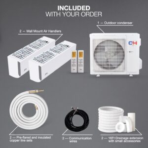 Cooper&Hunter 18,000 BTU Dual Zone 6000 + 6000 BTU Wall Mount Ductless Mini Split A/C and Heater with 16ft Installation Kits