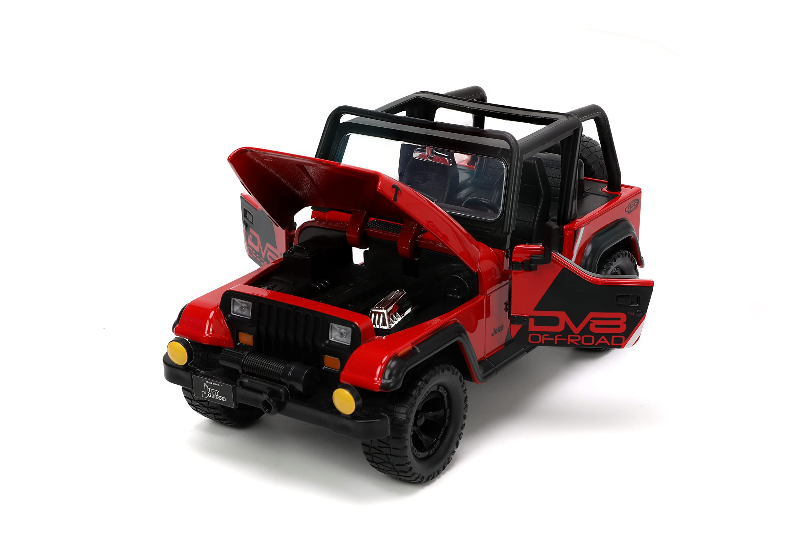 Jada Toys Just Trucks 1:24 1992 Jeep Wrangler Die-cast Car Red/Black with Tire Rack, Toys for Kids and Adults