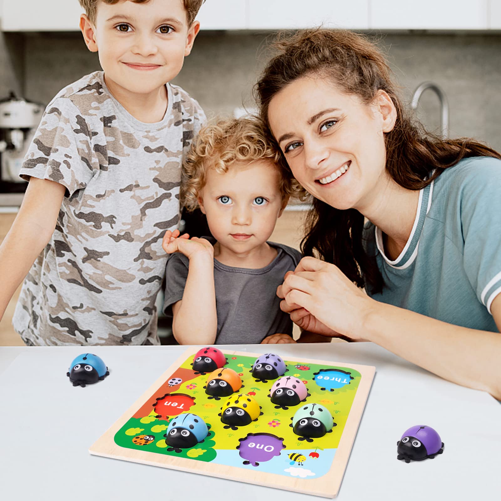 Wooden Counting Ladybugs Montessori Counting Toys for Toddlers Learning Education Toy Ladybugs Puzzle Numbers Matching Preschool Math Board Games Develop Fine Motor Skills for 3 4 5 Year Old Kids