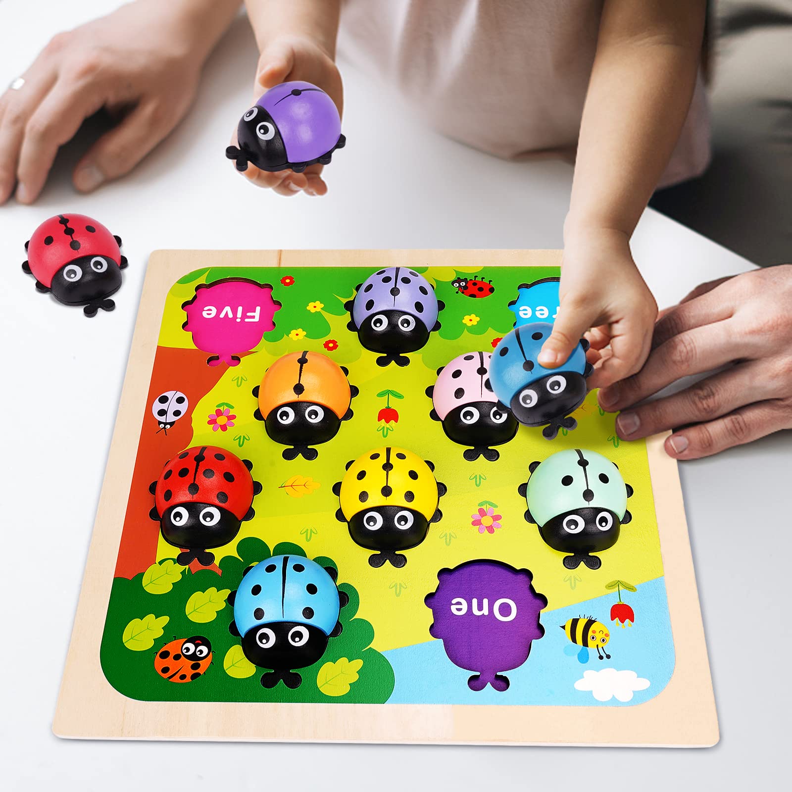 Wooden Counting Ladybugs Montessori Counting Toys for Toddlers Learning Education Toy Ladybugs Puzzle Numbers Matching Preschool Math Board Games Develop Fine Motor Skills for 3 4 5 Year Old Kids